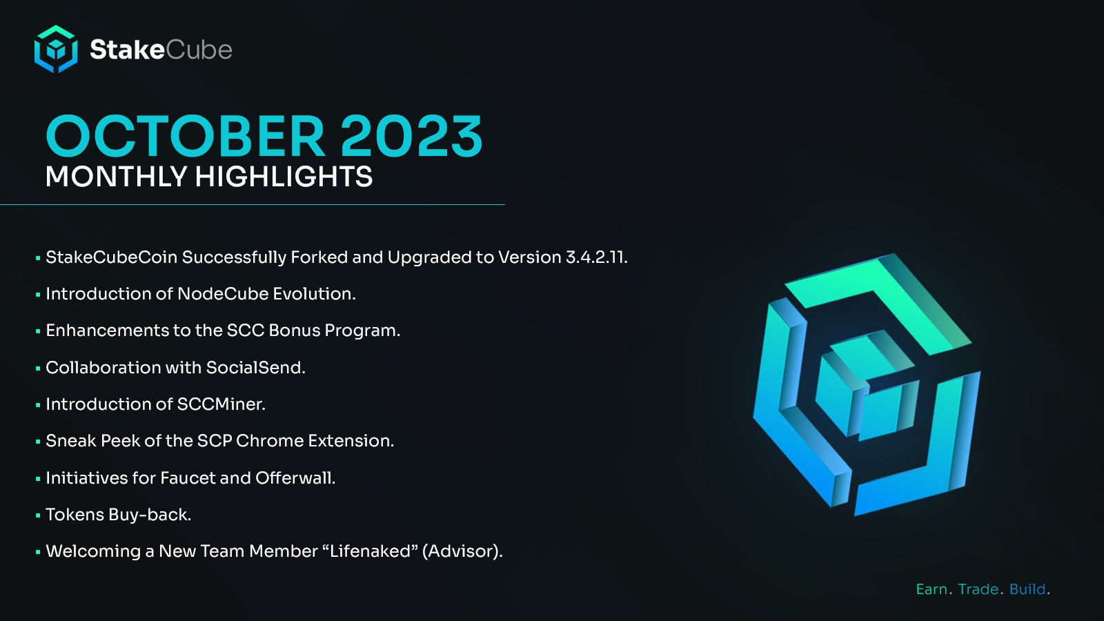 StakeCube Newsletter - October 2023 - stakecube.info